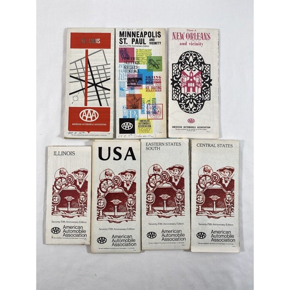 Other | Lot Of 7 Maps Vintage 197s Aaa Road Map 75th Anniversary United ...